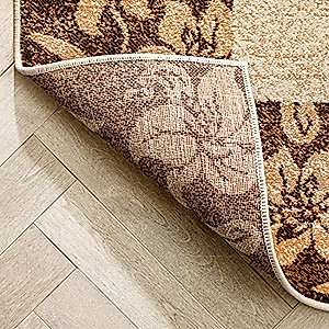 Verdant Vines Beige Modern Damask Border Rug 3x5 4x6 (3'11" x 5'3") Casual Oriental Easy Clean Stain Fade Resistant Shed Free Contemporary Floral Formal Gradient Soft Living Dining Room Rug