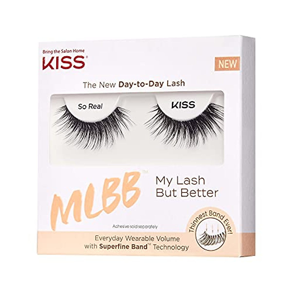 KISS MLBB My Lash But Better Everyday Wearable Volume False Eyelashes with Superfine Band Technology, Easy To Apply, Reusable, Cruelty-Free, Contact Lens Friendly, Style So Real, 1 Pair