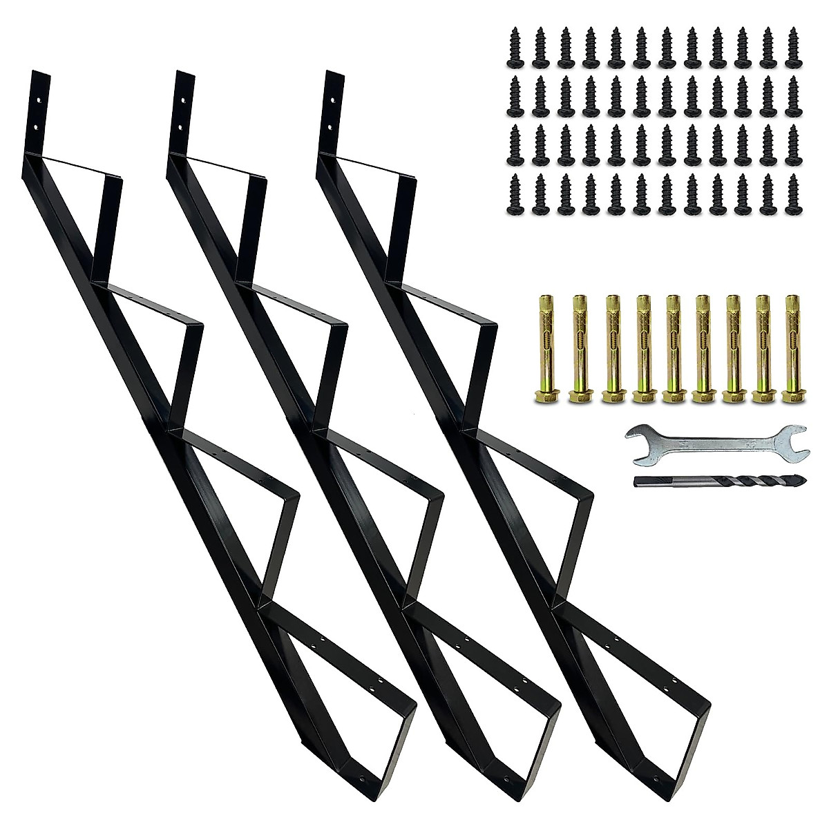 3 Packs metal stair step stringers, 4 step steel riser stringer for 34.7inch height deck(Matt black)