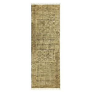 Casavani Hand Made Cotton Dhurrie Abstract Brown Tassel Rug Easy Care Washable Rugs for Doormat Entryway Living Room Bedroom Hallway Balcony 3x20 Feet Runner