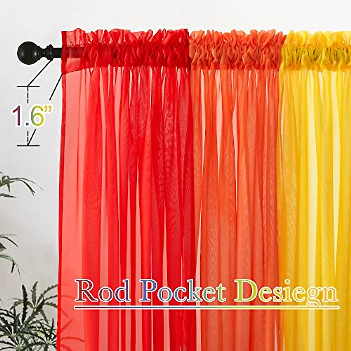 PONY DANCE 7 Pieces Rainbow Sheer Curtains - Colorful Backdrop Bright Drape Set for Playroom,Nurseries,Party,Red,Orange,Yellow,Green,Cyan,Blue,Purple,84 inch Length