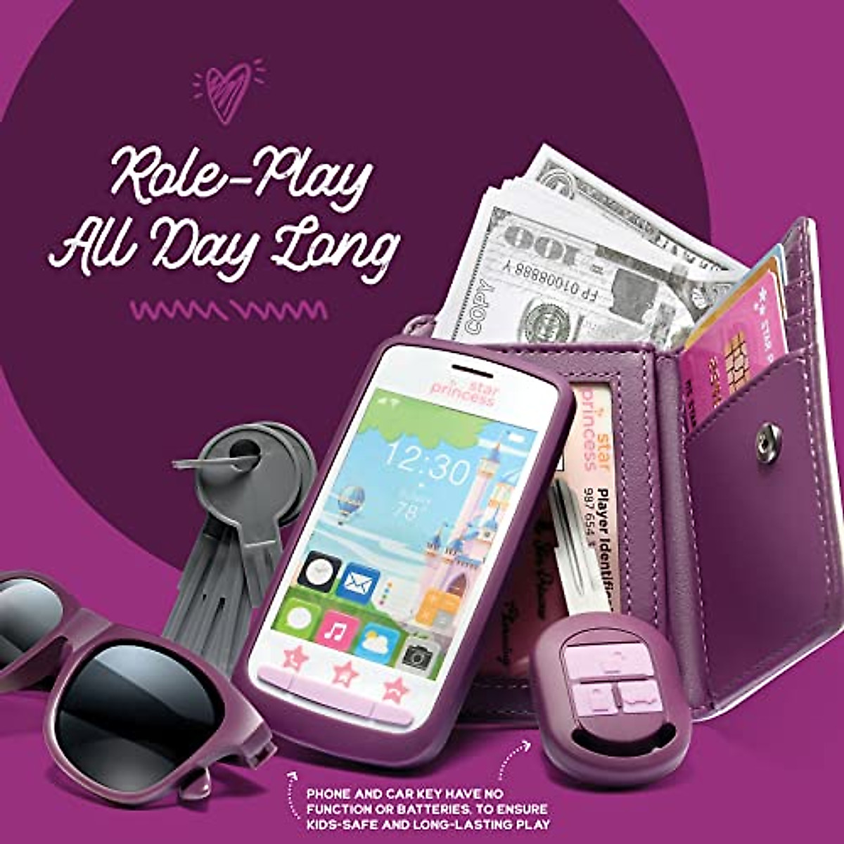 Little Girls Purse with Accessories and Pretend Makeup for Toddlers - My First Purse Set Includes Handbag, Phone, Wallet, Play Makeup and More Pretend Play Toys for Girls Age 3 +, Great Gift for Girls