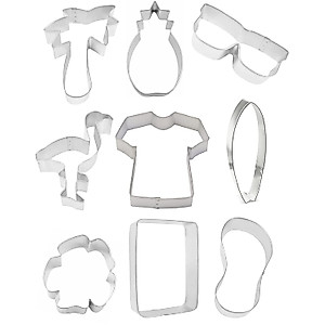Hawaiian Luau Cookie Cutter 9 Piece Set from The Cookie Cutter Shop - Palm Tree, Hawaiian Shirt, Tiki, Flip Flop, Surfboard Cookie Cutters – Tin Plated Steel Cookie Cutters