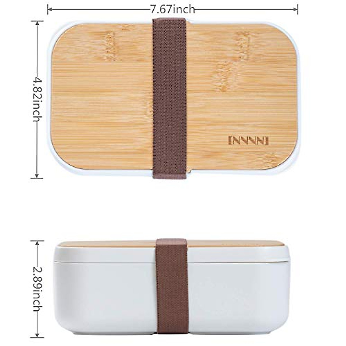 invvni Bento Box Adult for Lunch Box Bamboo Lunch Containers for Adults Leakproof, Airtight, Bpa Free, White