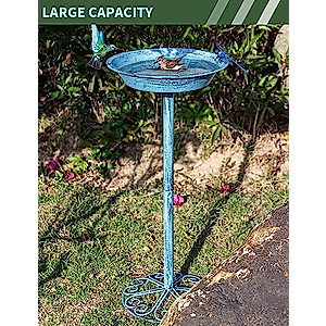 Bird Baths for Outdoors 25.5 Inch Height Outdoor Garden Bird Feeder Metal Birdbath with Dragonfly for Garden Yard and Lawn Decoration,Blue