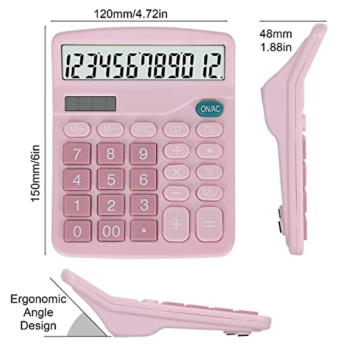 EooCoo Basic Standard Calculator 12 Digit Desktop Calculator with Large LCD Display and Sensitive Button for Office, School, Home & Business Use - Pink