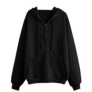 SHAOBGE Women's Zip Up Hoodies Teen Girls Oversized Sweatshirt Y2K Clothing Cute Fall Casual Drawstring Jacket with Pockets