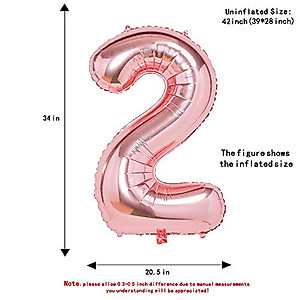 Rose Gold 2 Balloons,40 Inch Birthday Foil Balloon Party Decorations Supplies Helium Mylar Digital Balloons (Rose Gold Number 2)