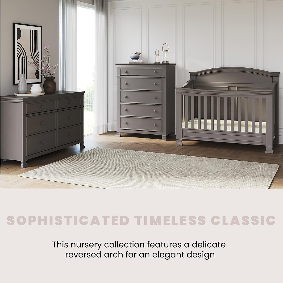 Child Craft Legacy Westgate 4-in-1 Convertible Crib, Baby Crib Converts to Day Bed, Toddler Bed and Full Size Bed, 3 Adjustable Mattress Positions, Baby Safe Finish, Fully Assembled (Chelsea Gray)