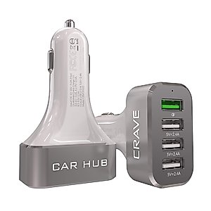 Crave CarHub 54W 4 Port USB Car Charger, Qualcomm Quick Charge 3.0 - White