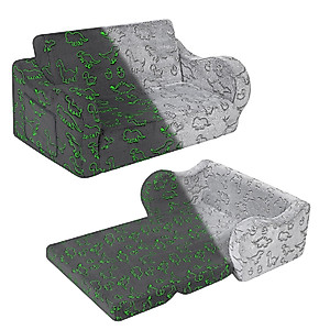 MOMCAYWEX Kids Extra Wide Glow in The Dark Chairs for Toddler, 2-in-1 Toddler Soft Sherpa Couch Fold Out, Convertible Sofa to Lounger for Girls and Boys, Dark Grey