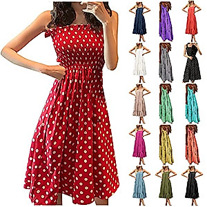 COTECRAM Maxi Dress for Women Beach Boho Strap Sundresses Fashion Polka Dot Ruffle Sleeveless A Line Party Swing Dress Plus Size Fashion Vacation Outfit Loose Long Maternity Dress(B Red,X-Large)