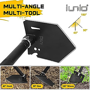 iunio Survival Shovel Multitool with Axe, Camping Shovel Hatchet, Tactical Shovel, Folding with Carrying Bag for Camping, Hiking, Backpacking, Entrenching, Car Emergency