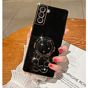 for Samsung Galaxy A04S/A13 5G Case 6D Cute Astronaut Hidden Kickstand Design,Luxury Glitter Soft TPU Bumper Cartoon Folding Bracket Gilry Phone Case for Samsung A04S/A13 5G for Women Girls Black