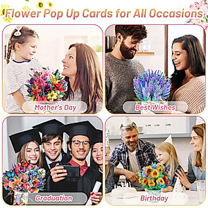 4Pack Paper Flower Pop Up Cards, Flower Bouquet Card Popup 3D Greeting Cards for Mother's Day, Graduation, Anniversary, Birthday, Congratulations, Get Well, Home Decor, with Envelope and Note