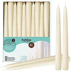 BOLSIUS 30 Count Household Ivory Taper Candles - 10 Inches - Premium European Quality - 8 Burn Hours - Bulk Pack Unscented Dripless and Smokeless Home Décor, Restaurant, Wedding, & Party Candlesticks