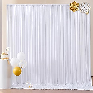 10ft x 10ft Wrinkle Free White Backdrop Curtains for Parties, Polyester Photo Backdrop Drapes 2 Panels 5x10ft for Birthday Wedding Photography Backgroung Baby Bridal Shower Home Decorations