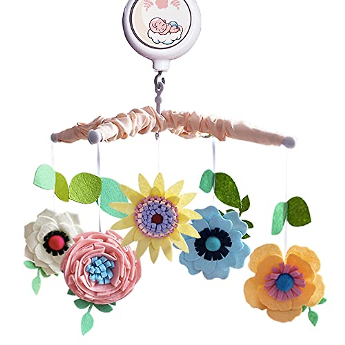 MOVEBO- Floral Musical Crib Mobile for Baby Girls and Digital Music Box with 12 lullabies (Floral Baby Crib Mobile)