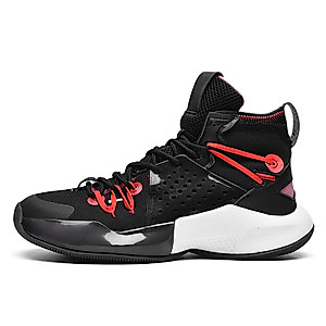 CJSPORX Mens Basketball Shoes Fashion High Top Running Sneakers Lightweight Sport Shoes for Athletic Black Red Size 8