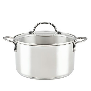 Rachael Ray Professional Stainless Steel Stockpot with Lid, Compatible with All Cooktops, Induction Ready, Dishwasher Safe, 6 Quart Stock Pot