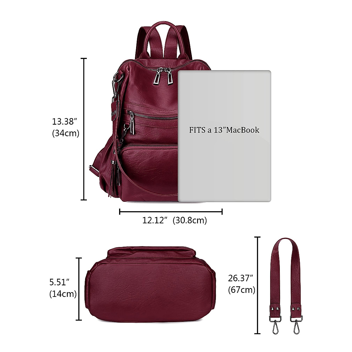 Uromee Travel Backpack Purse for Women Vegan Leather Ladies Fashion Tassel Shoulder Bag Convertible