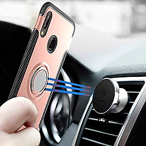 Phone Case for Huawei P20 Lite with Tempered Glass Screen Protector Cover and Magnetic Stand Ring Holder Slim Hybrid Hard Cell Accessories Kickstand Huwai P20lite P 20 Haweii Nova 3E Cases Rose Gold