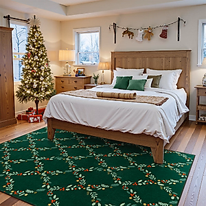 Seavish 2024 Christmas Area Rug 5x7 Area Rugs for Living Room Low Pile Soft Washable Rugs for Bedroom Aesthetic Xmas Green Diamond Floor Cover Carpet Rug for Dining Room Nursery Playroom Home Office