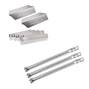 QuliMetal 304 Stainless Steel 17.5" Flavor Bars, Heat Deflector and Grill Burner for Weber Genesis 300 E310 E320 E330 S310 S330 (with Front Control Knobs)