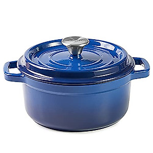 ZQBTC Enamel Cast Iron Covered Dutch Oven Pot with Lid for Bread Baking Use on Gas Electric Oven 4 Quart(Blue, 4-5 People)