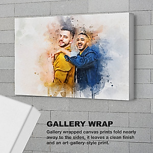 Awesometik Customized LGBT Couple Portrait Watercolor Art on Canvas, Poster LGBT Engagement Gift Memorable Gift for Husband Gift for Boyfriend Canvas Art Wall Art Gay Couple