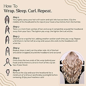 BHDbeauty No Heat Curling Headband You Can Sleep In- Heatless Overnight Natural Curls- Rod Ribbon Lazy Hair Curler Wrap Kit for Long Hair- Includes Bonus Airless Spray Bottle, Caramel, 5 Piece Set