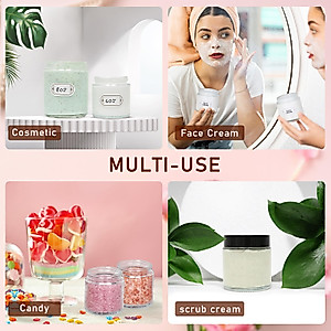 24 Pack 4 oz Glass Jars with lids, Clear Cosmetic Jars with Inner Liners and Black Lids, Lotion Jars, Candle Making Jars for Lotions, Scrubs and Cosmetic, Lables and Spatulas Include