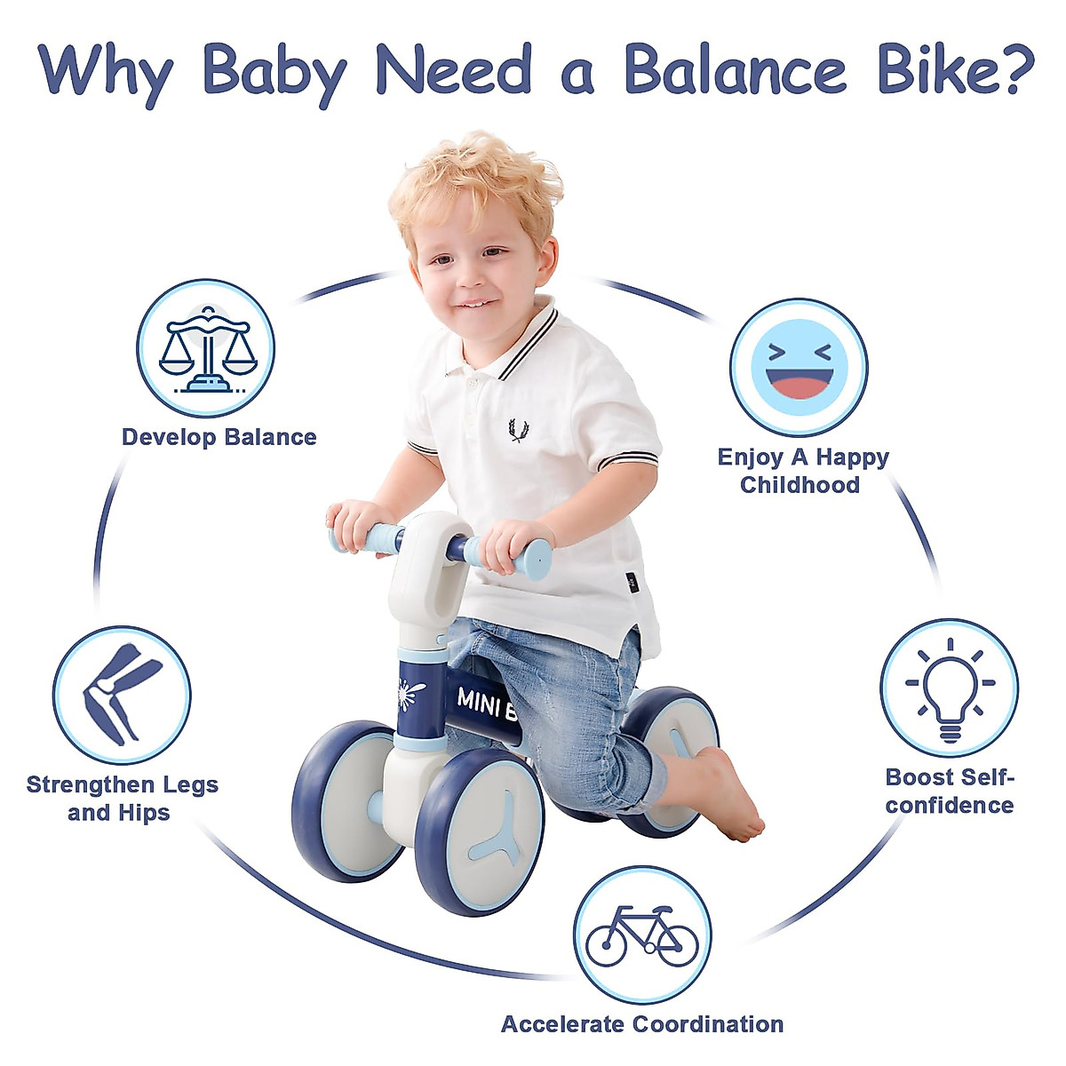 Ancaixin Baby Balance Bike Toddler Bicycles 1-4 Years Gifts for 18 Month Old Boy Girl Riding Toy for Balance, Cycling and Running Training with Adjustable Seat(Blue_New)
