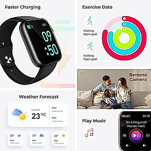 1.98" Smart Watch for Android iPhone, 100+ Sports Modes, Health, Sleep and Fitness Tracker, Step Calorie Counter, Water Resistant Fitness Watch, Smartwatches for Men Women, 2 Bands Included (Black)