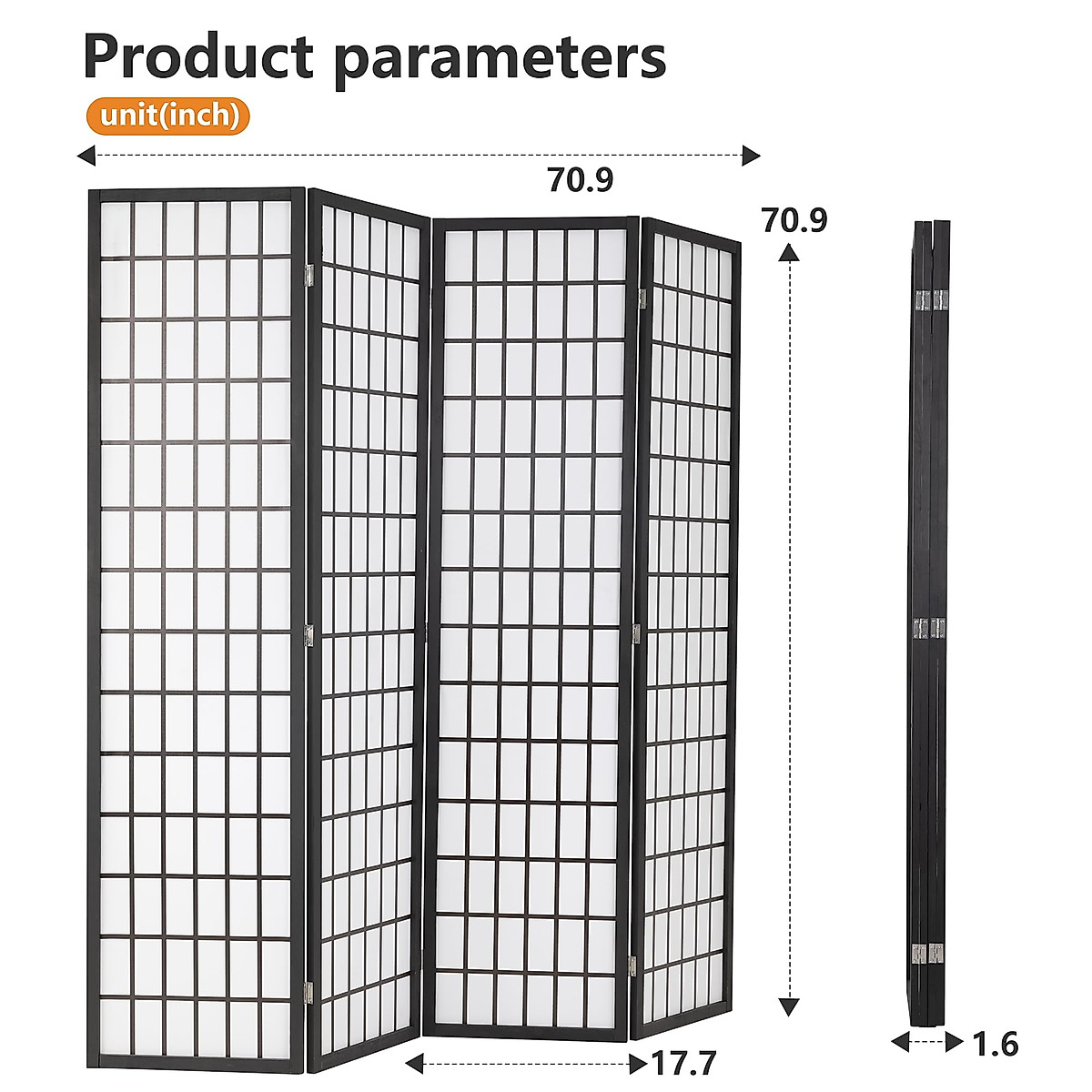 Room Divider 6Ft Folding Oriental Shoji Screen - Portable Privacy Divider with 4 Panels, Freestanding Japanese-Inspired Wood Partition Screen, White