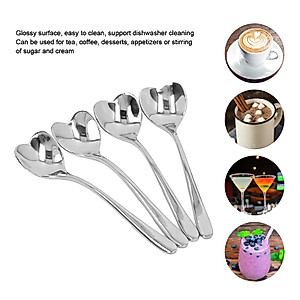 4Pcs Coffee Spoon, 4 Inch Heart Shaped Stainless Steel Teaspoons, Lovely Ergonomic Metal Stirring Spoon for Dessert, Ice Cream, Coffee, Iced Tea, Appetizer, Cake, Sugar