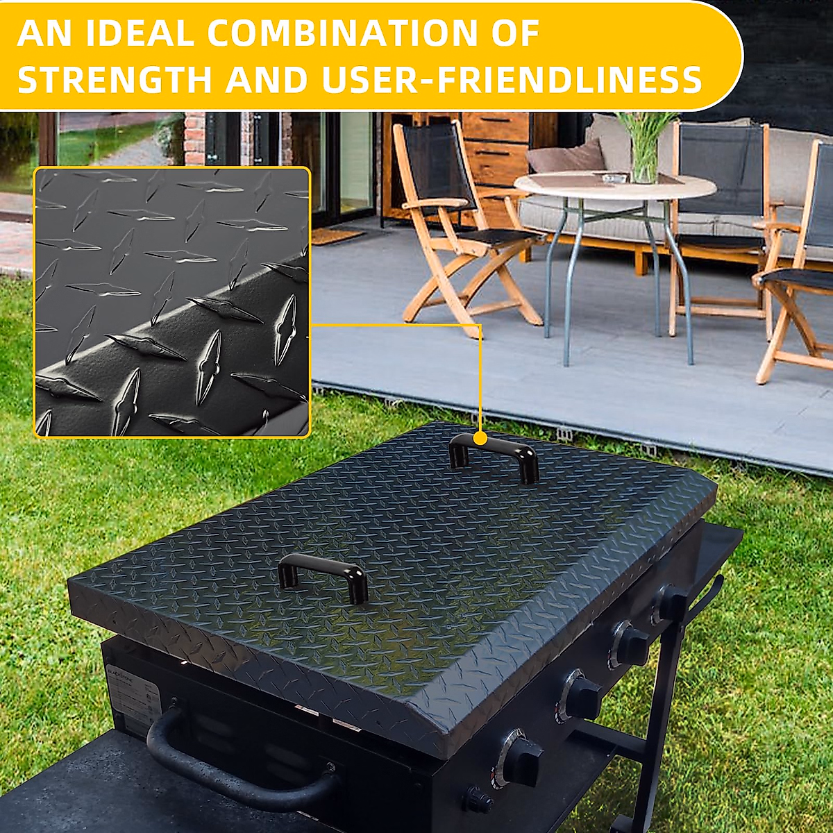 HECASA Griddle Hard Top Lid Black Grill Cover with Handle Outdoor Home BBQ Hood for 36" Front or Rear Grease Griddle 36 Inch