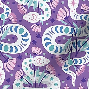 Spoonflower Fabric - Flowers Snakes Stars Floral Purple Damask Reptile Printed on Petal Signature Cotton Fabric Fat Quarter - Sewing Quilting Apparel Crafts Decor