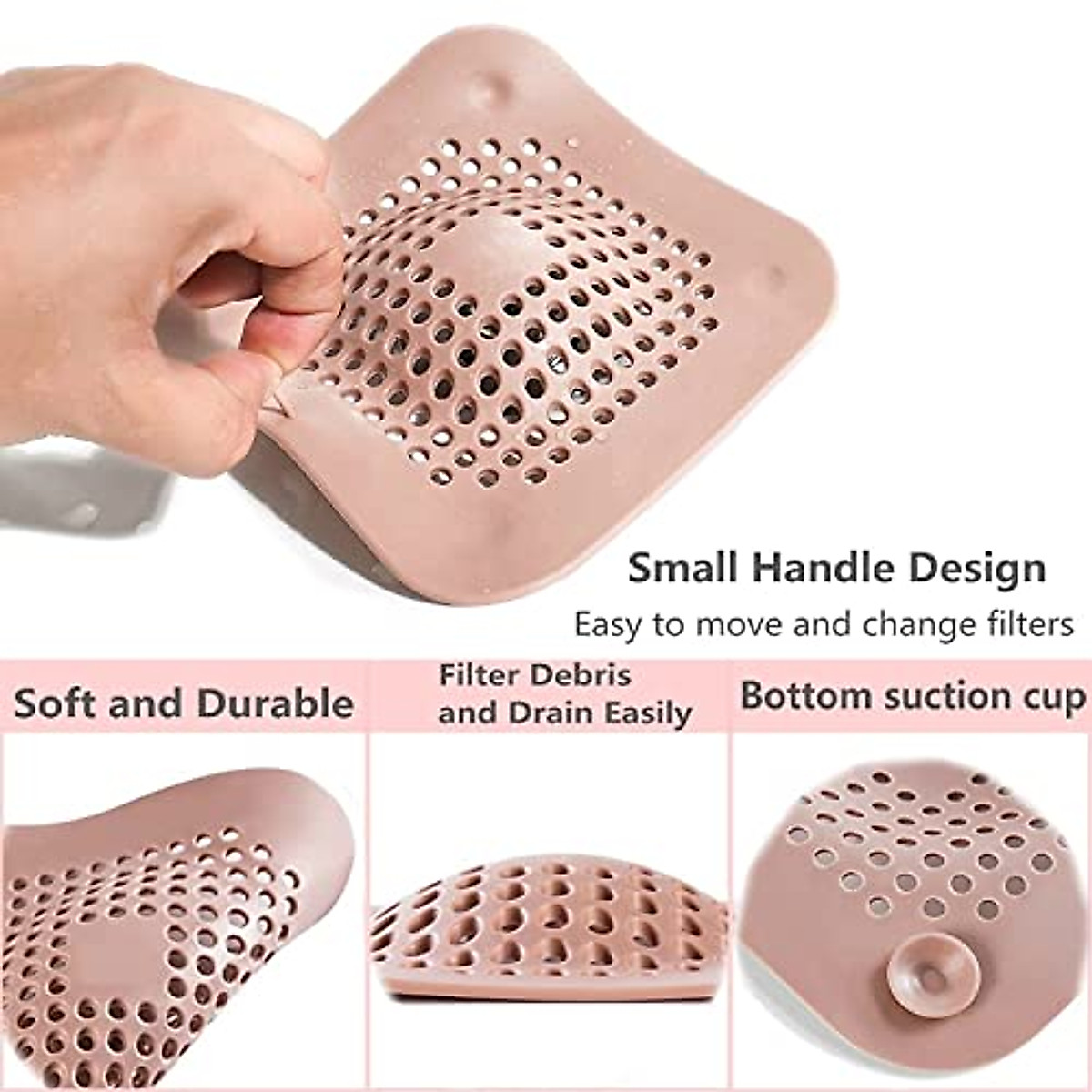 Shower Hair Drain Catcher, 4 PCS Raised Square Shower Drain Covers with Suction Cup, Silicone Drain Hair Catcher Hair Stopper Drain Cover for Bathroom Bathtub Kitchen (Multicolor)