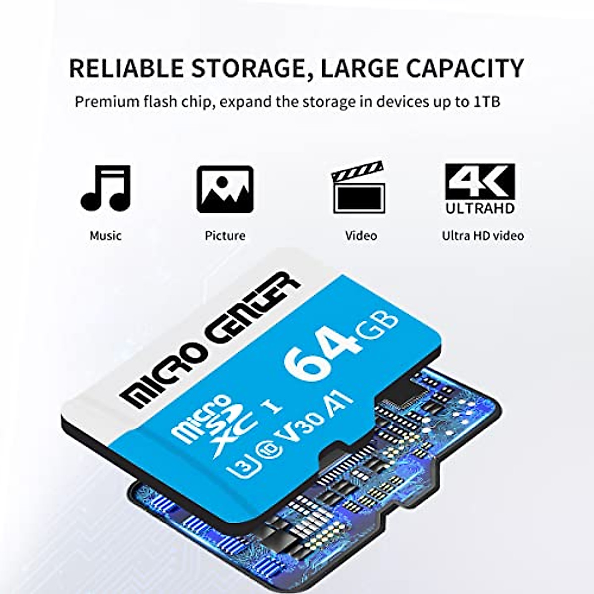 Micro Center 64GB microSDXC Card 2 Pack, Nintendo-Switch Compatible Micro SD Card, UHS-I C10 U3 V30 4K UHD Video A1 R/W Speed up to 95/30 MB/s Flash Memory Card with Adapter (64GB x 2)