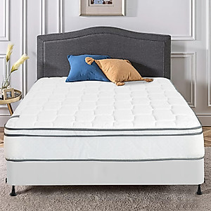 Mattress Comfort, 10-Inch Meduim Plush Eurotop Pillowtop Innerspring Mattress & 8" Wood Box Spring Set with Frame, Twin
