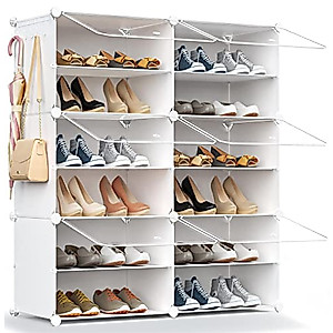 HOMICKER Shoe Rack Organizer, 24 Pair Shoe Storage Cabinet with Door Expandable Plastic Shoe Shelves for Closet,Entryway,Hallway,Bedroom,6 Tier