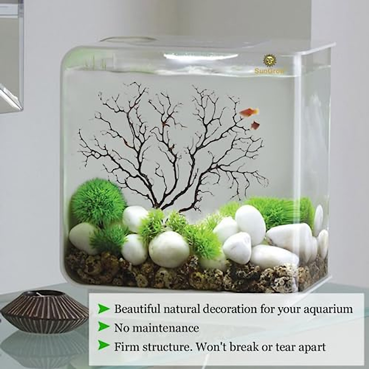 SunGrow Betta Fish, African Frog & Hermit Crab Aquarium Sea Fan, Tank Decoration, Sea Willow Aquarium Décor