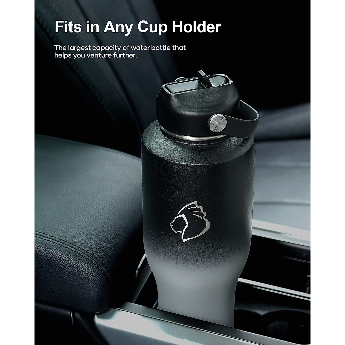 BUZIO 40 oz Insulated Water Bottle Tumbler with Straw and Lids (2 Lids), 40oz Stainless Steel Water Bottles Fits in Any Car Cup Holders, Large Capacity Metal Coldest Flask, Cupholder Friendly, Shadow