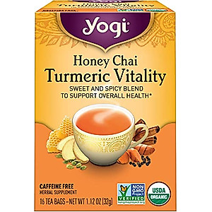 Yogi Tea Honey Chai Turmeric Vitality Tea - 16 Tea Bags per Pack (4 Packs) - Organic Tea to Support Overall Health - Includes Cinnamon Bark, Turmeric Root, Cardamom Pod, Ginger Root & More