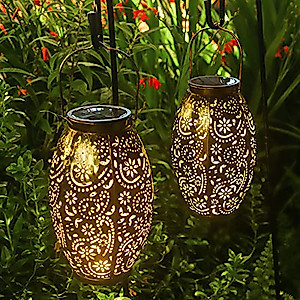 ANTING Solar Lantern Lights Outdoor Hanging Garden Solar Lanterns with Handle LED Light Waterproof Solar Powered Retro Metal Lanterns Decorative for Table Patio Yard Pathway Courtyard Porch