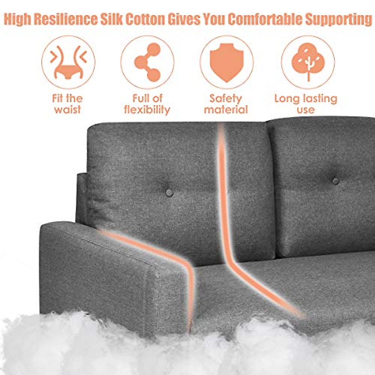 POWERSTONE Mid-Century Loveseat Fabric Modern Upholstered Sofa Couch with Removable Thick Backrest Elastic Cushion 2-Seat Armchair for Living Room Office