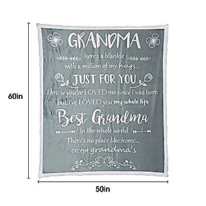 BLANKIEBLISS Grandma Blanket (Gray) - Gifts for Grandma for Birthday, Mothers Day - Grandma Gifts from Grandchildren - Best Grandma Gifts (Sherpa Fleece)
