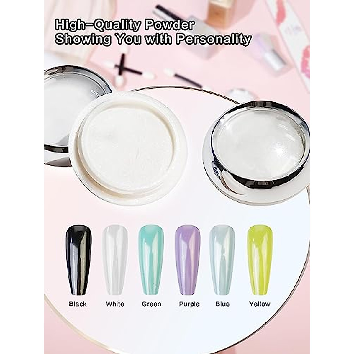 BISHENGYF White Pearl Chrome Nail Powder - 2Pcs Shiny Mirror Effect Aurora Nail Jewelry Glitter Powder White Chrome Nail Powder for Nails Art DIY