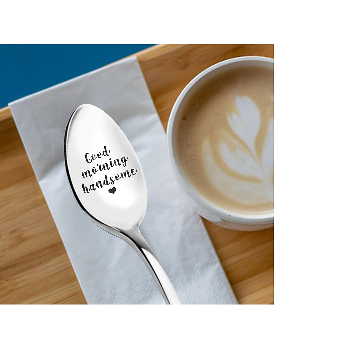 Weefair Good Morning Handsome | Gift for Him | Valentine's Day Gift | Long Distance Gifts | Engraved Spoon 7'' | Christmas Stocking Stuffer, Silver